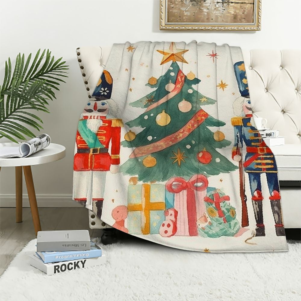 Alepadnf Christmas Tree Nutcracker Soldier Flannel Throw Blankets for ...