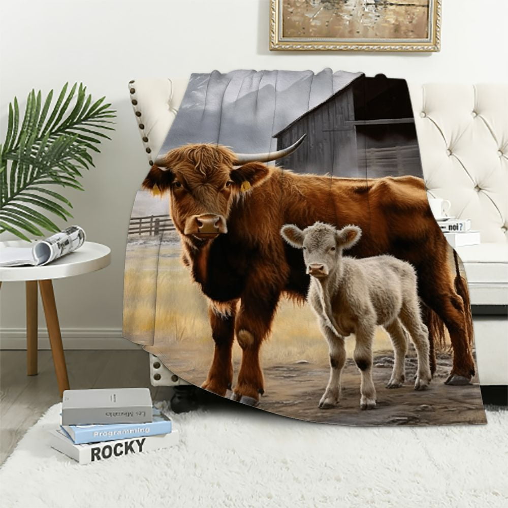 Alepadnf Cow and Calf Print Throw Blanket for All Seasons, Excellent ...