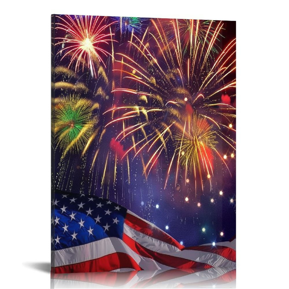Alepadnf Flag Fireworks American Flag Wall Art Canvas Print Modern ...