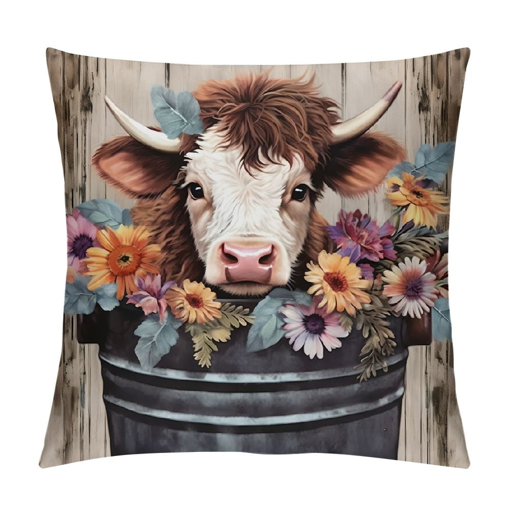 Alepadnf Highland Cattle Modern Rustic Decorative Pillow Cases with ...