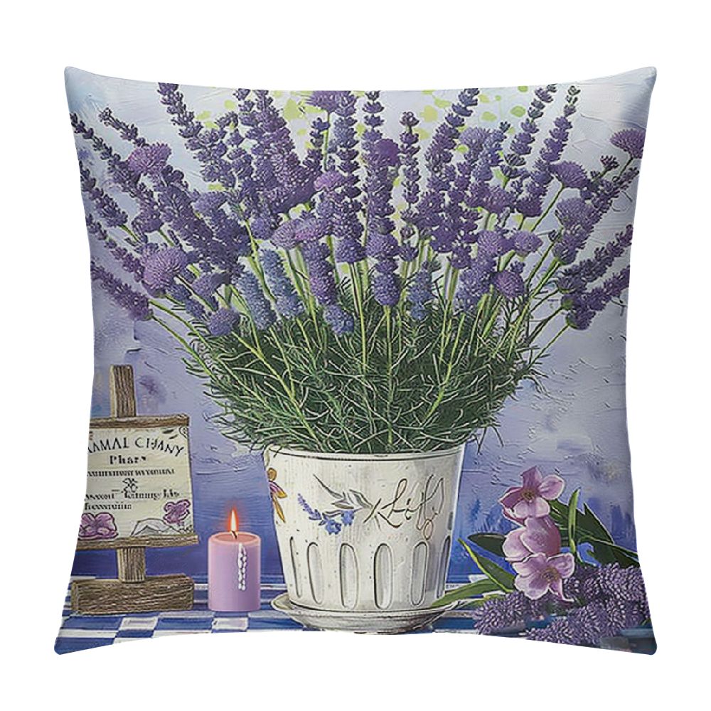 Alepadnf Lavender Flowers Candle Pillow Covers Short Plush Velvet ...