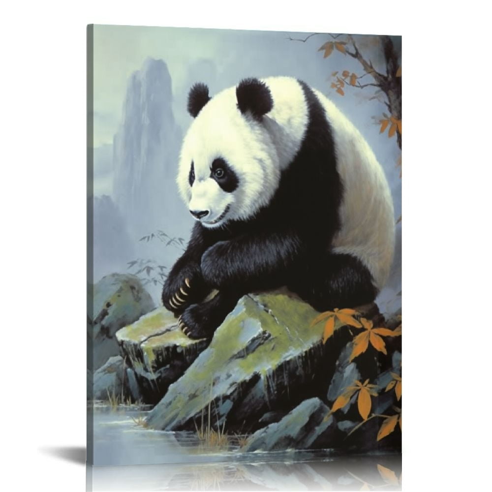 Alepadnf Panda Bear Rustic Canvas Wall Decor Art Hanging for Living ...