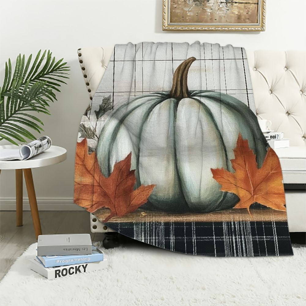 Alepadnf Pumpkin Leaves Plaid Anti-Pilling Flannel Blanket for All ...