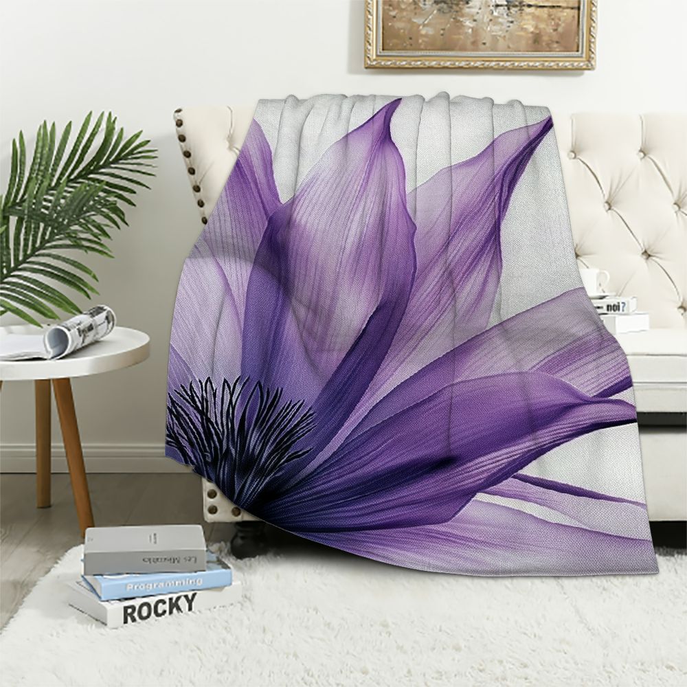 Alepadnf Purple Flower Ideal Comfy Flannel Throw Blanket Lightweight ...