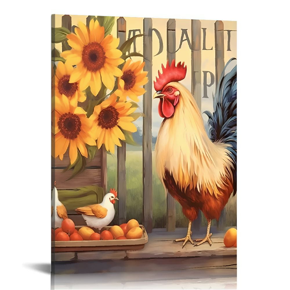 Alepadnf Sunflower Chickens Canvas Wall Art Decor for Bedroom Kitchen ...