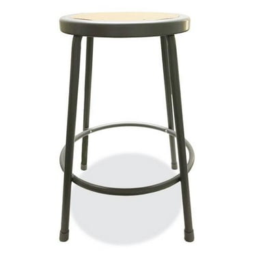 Mainstays 28"H Backless Stool Black Metal Base with Natural Wood Seat ...