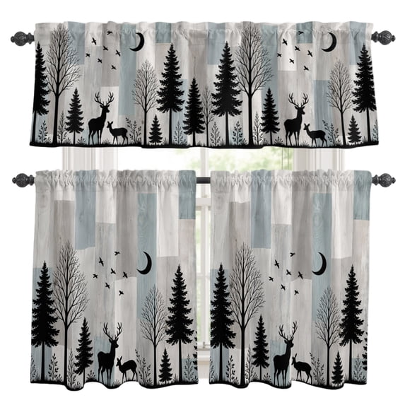 Alert Stag Silhouette Kitchen Curtains and Valances Set, Dark Forest ...