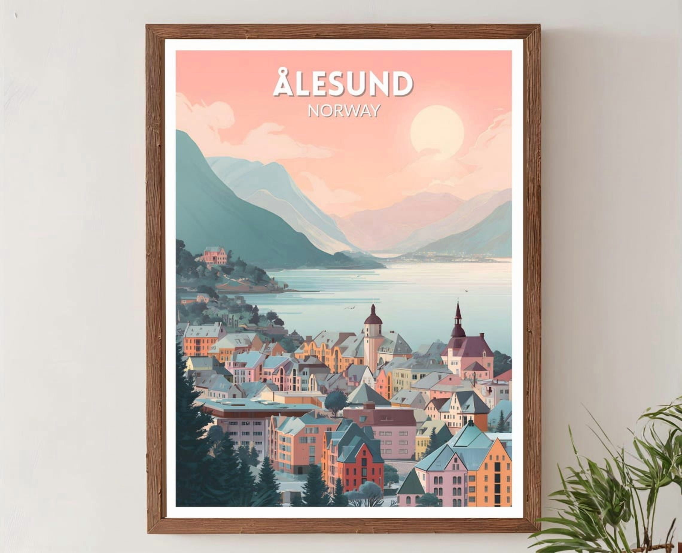 Alesund Norway Retro Travel Mid Century Modern Vintage Cityscape Decor ...