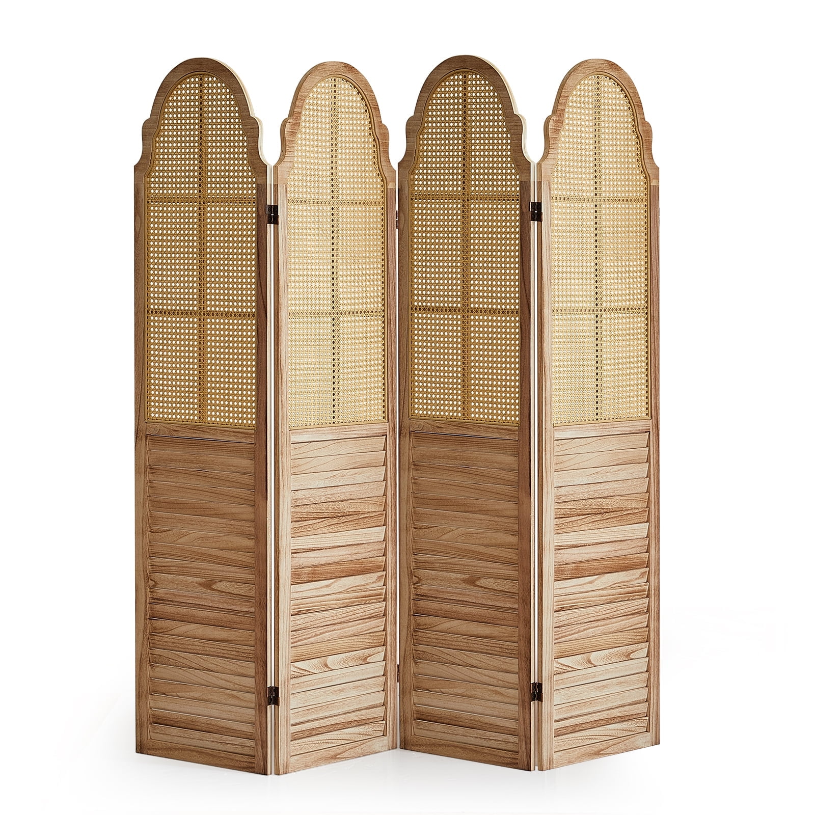 Aletheiawu 4 Panel Rattan Room Divider, Foldable Privacy Screen, No ...
