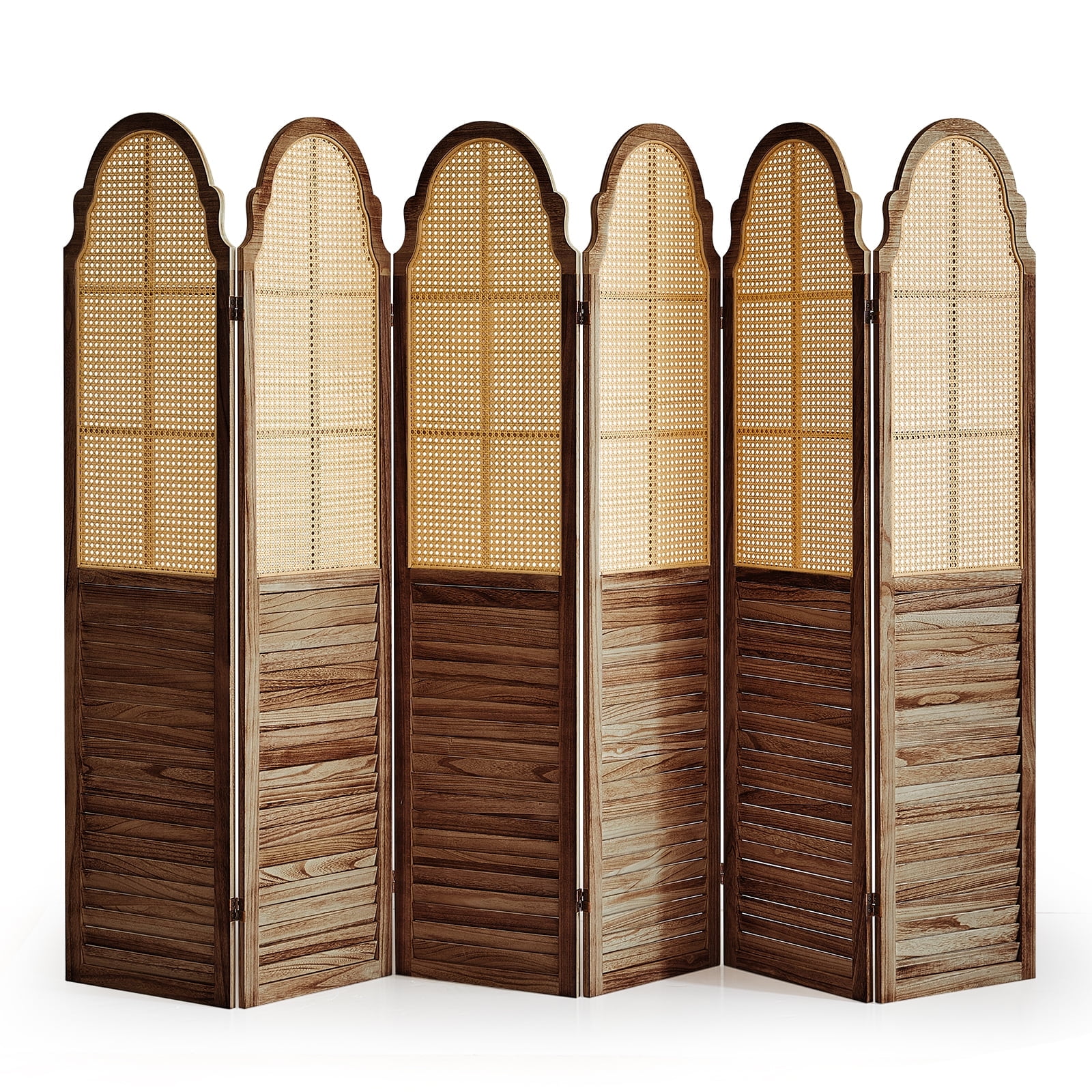 Aletheiawu 6 Panel Rattan Room Divider, Foldable Privacy Screen, No ...