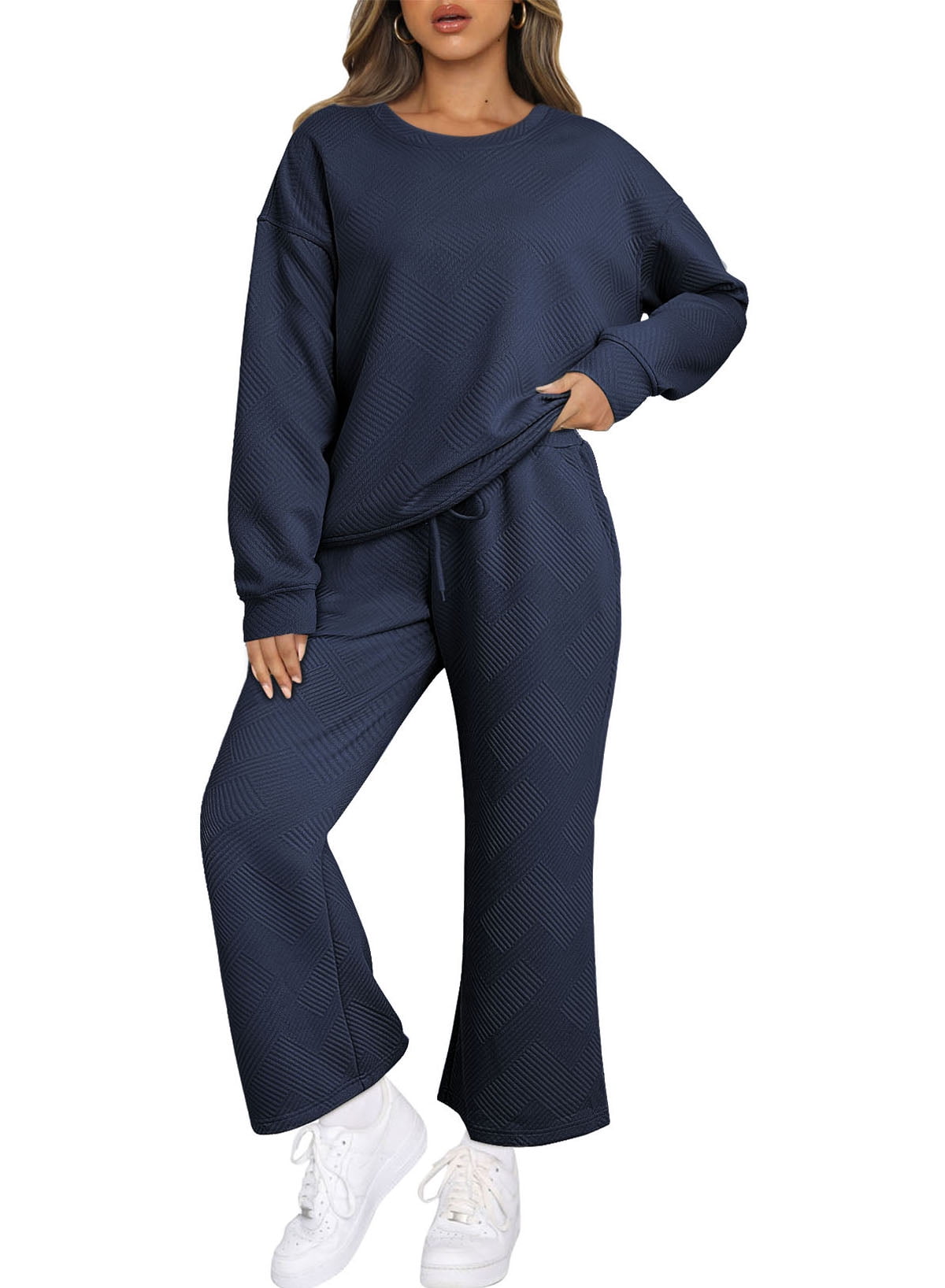 Aleumdr Two Piece Outfits For Women Textured Matching Set Plus Size 2
