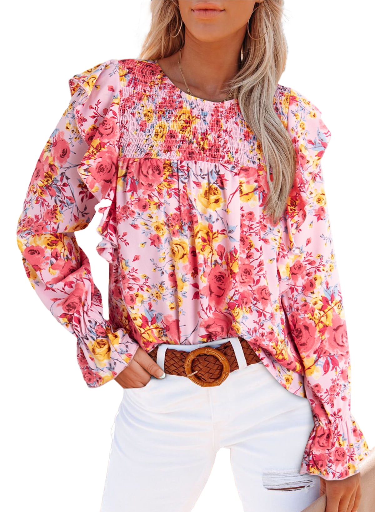 Aleumdr Boho Blouse for Women Boho Shirts Crew Neck Loose Lightweight ...