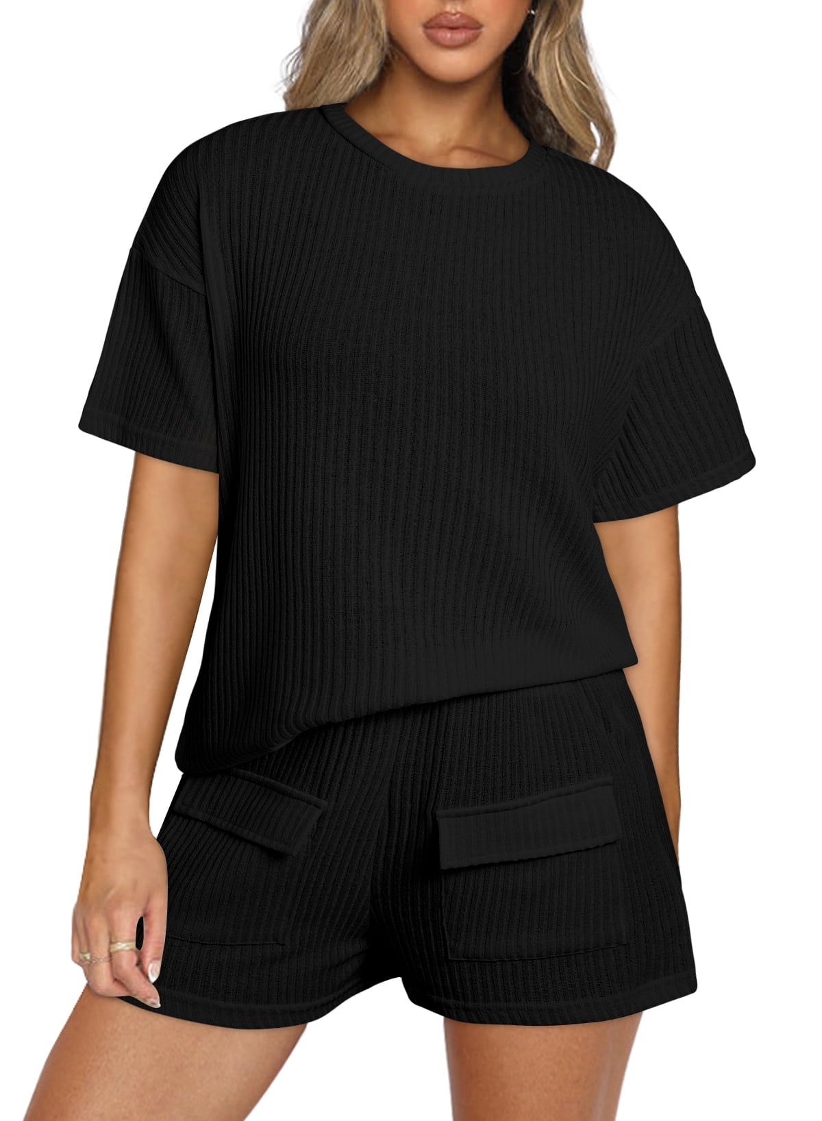 Aleumdr Tracksuit Set for Summer 2 Piece Outfits Crew Neck Sweatsuits ...