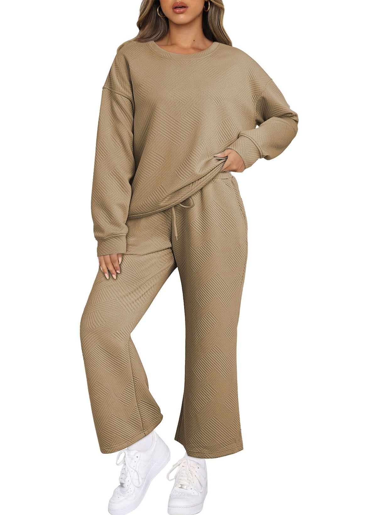 Aleumdr Women's 2 Piece Outfits Sets Oversized Long Sleeve Textured ...