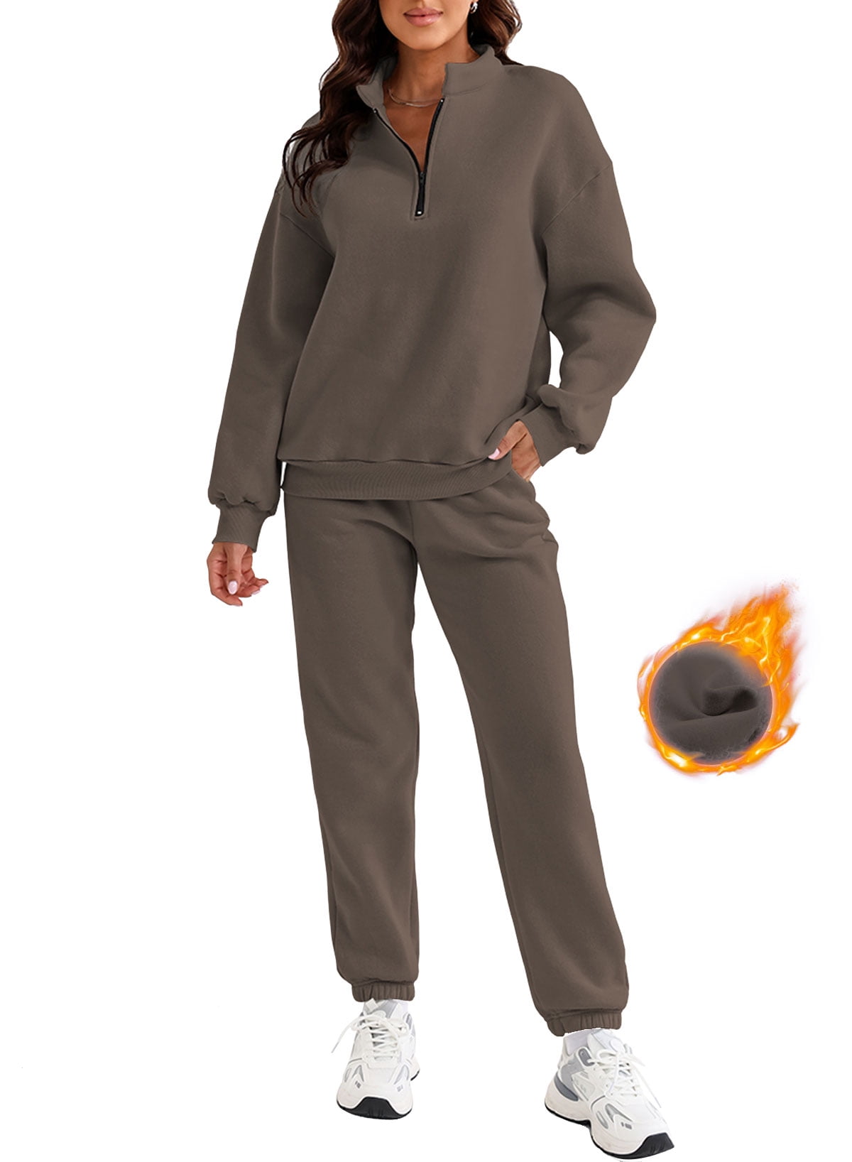 SHEWIN Womens Sweatsuits 2 Piece Set Fleece Lined Long Sleeve Pullover ...