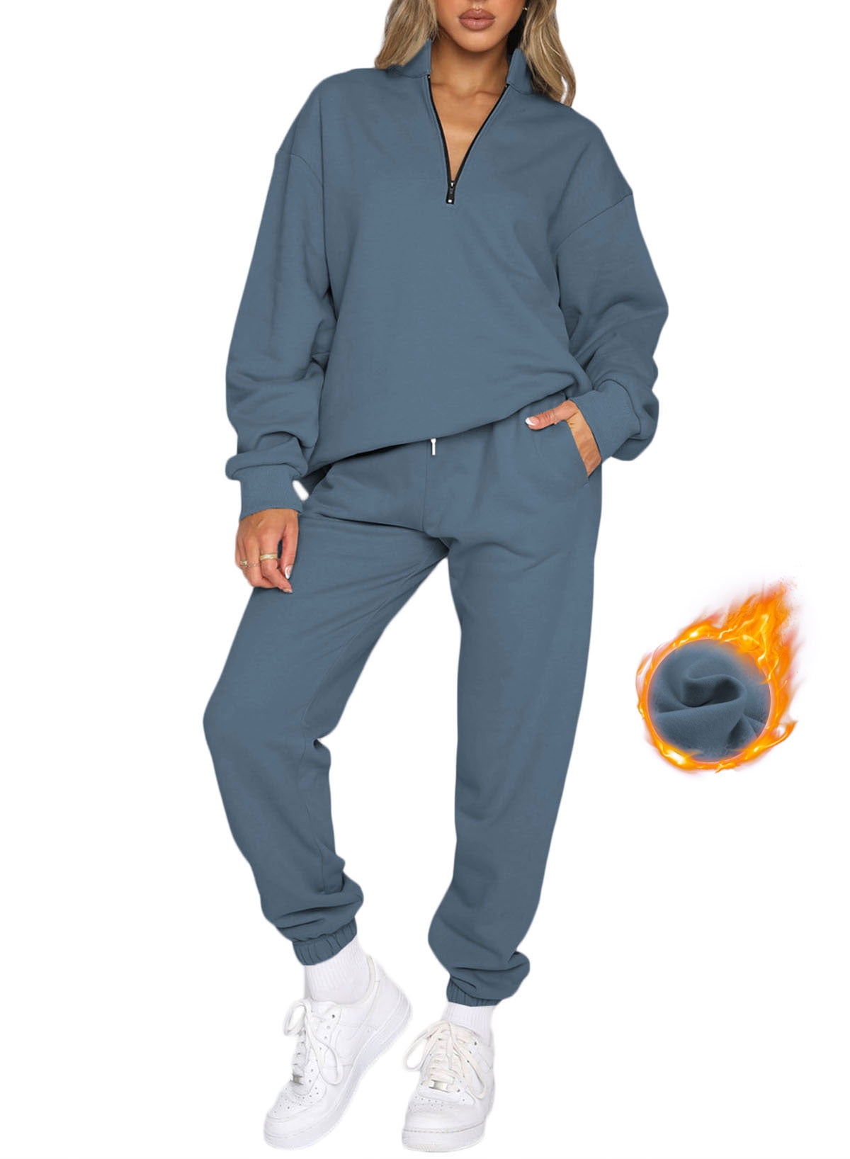 Aleumdr Womens Tracksuit Sweatsuits 2 Piece Outfits Long Sleeve 1/4 ...