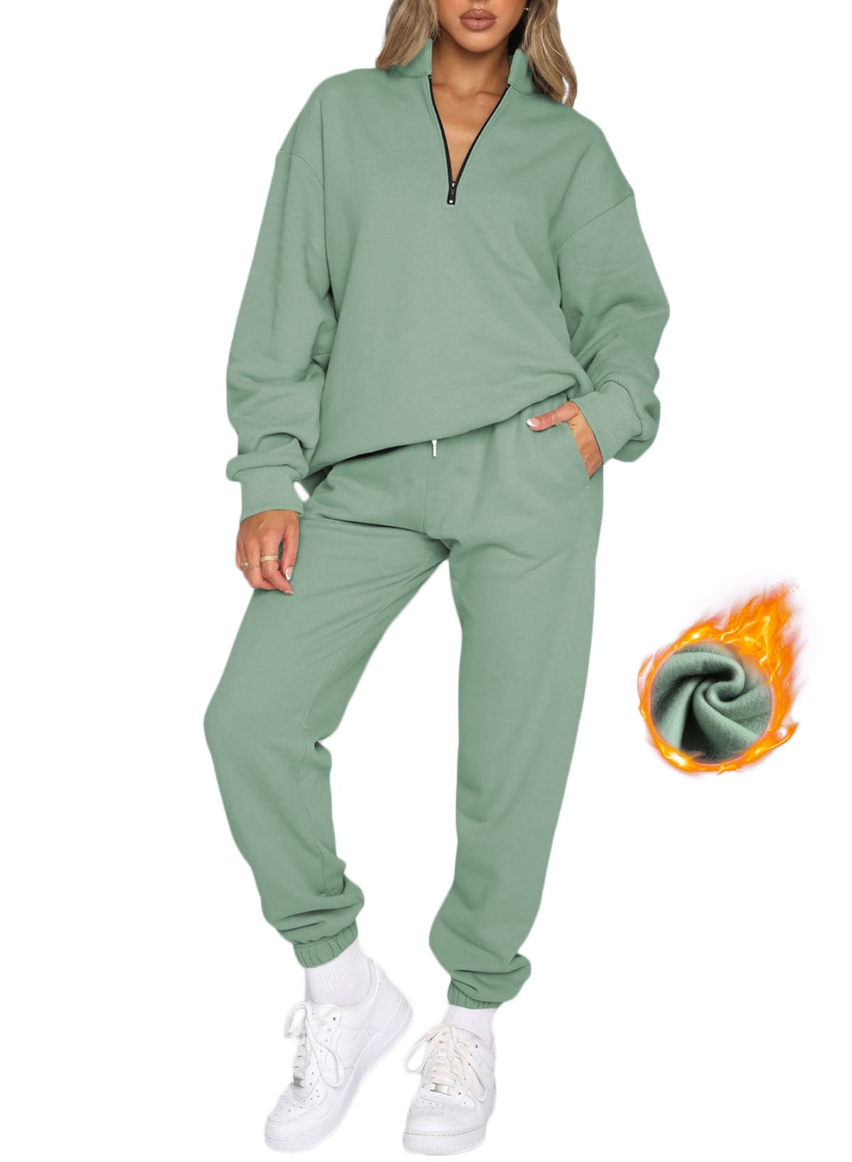 Aleumdr Womens Tracksuit Sweatsuits 2 Piece Outfits Long Sleeve 1/4 ...