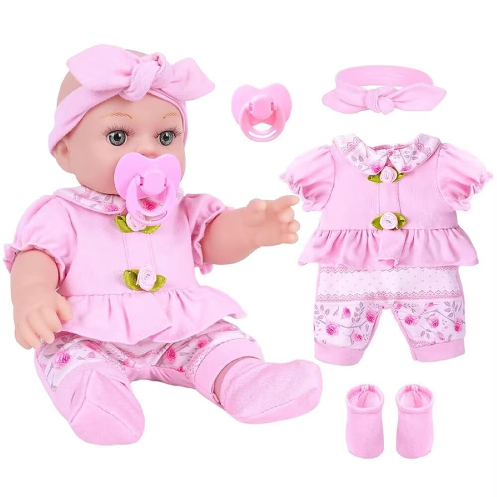 AlevRam 12 Inch Lifelike Reborn Baby Doll with Pink Floral Outfit ...