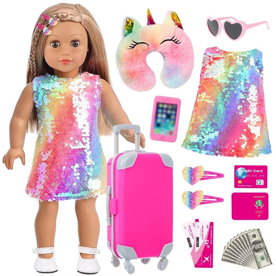 AlevRam 18 Inch Doll Travel Set - 21 PCS Girl Doll Accessories with ...