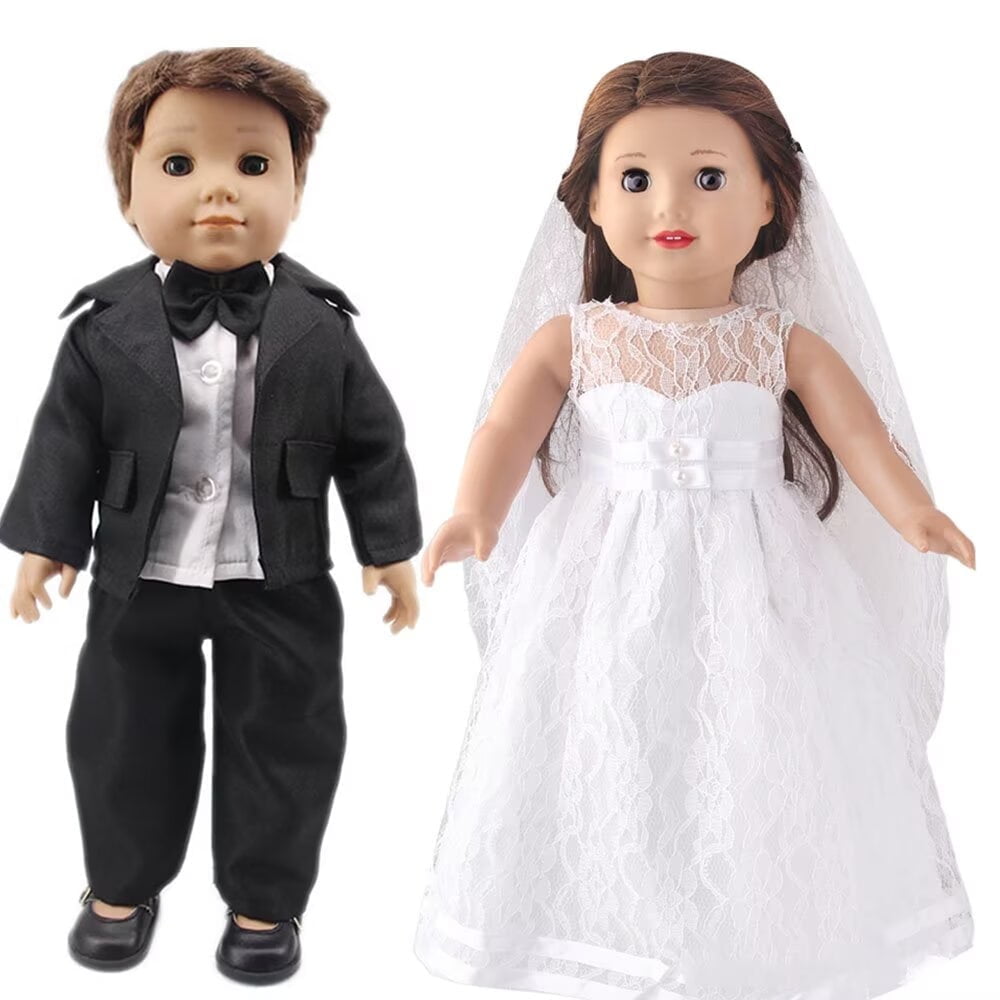 AlevRam 18-Inch Doll Wedding Outfit Set, White Bridal Dressand Black ...