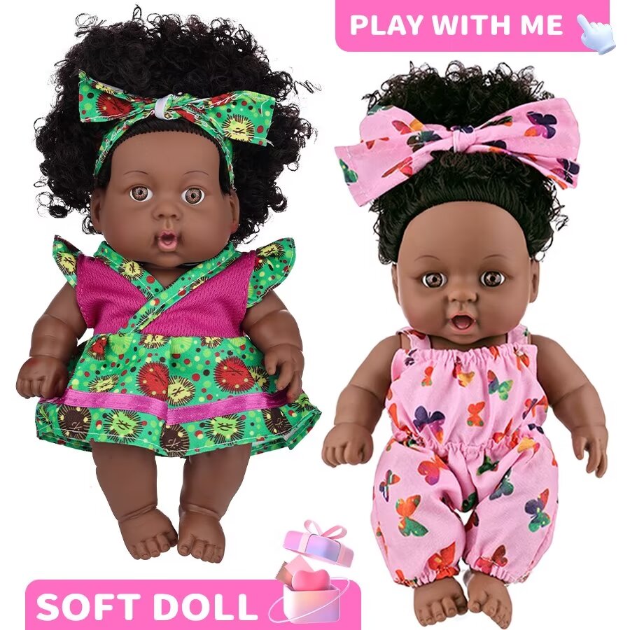 AlevRam 2 Pcs Black Doll 8 inch African American Silicone Doll 8 inch ...