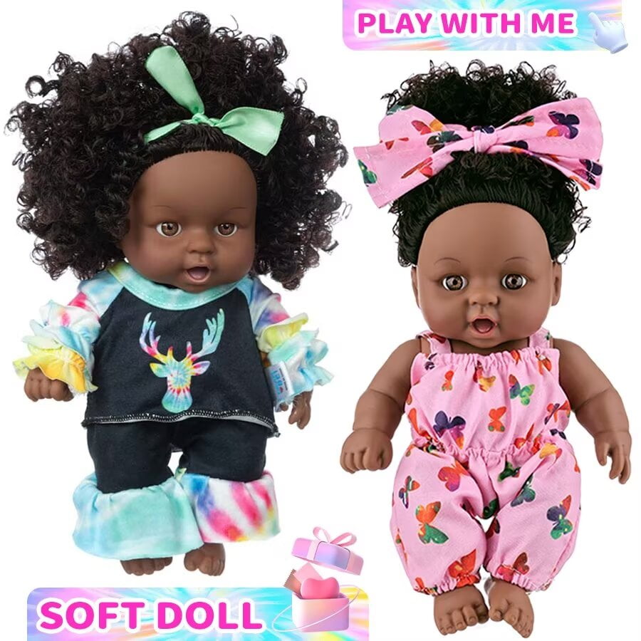 AlevRam 2 Pcs Black Doll 8 inch African American Silicone Doll 8 inch ...