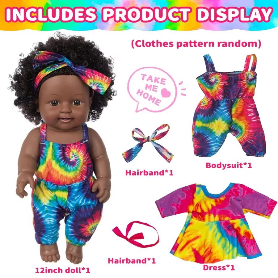 AlevRam Black Doll and Black Baby Doll Clothes 12 inch African American ...