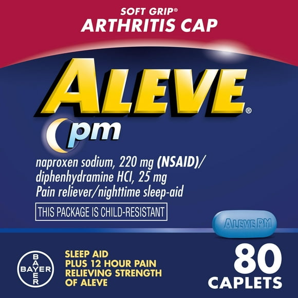 Aleve PM Easy Open Cap Pain Reliever & Nighttime Sleep Aid Caplets, 80 ...