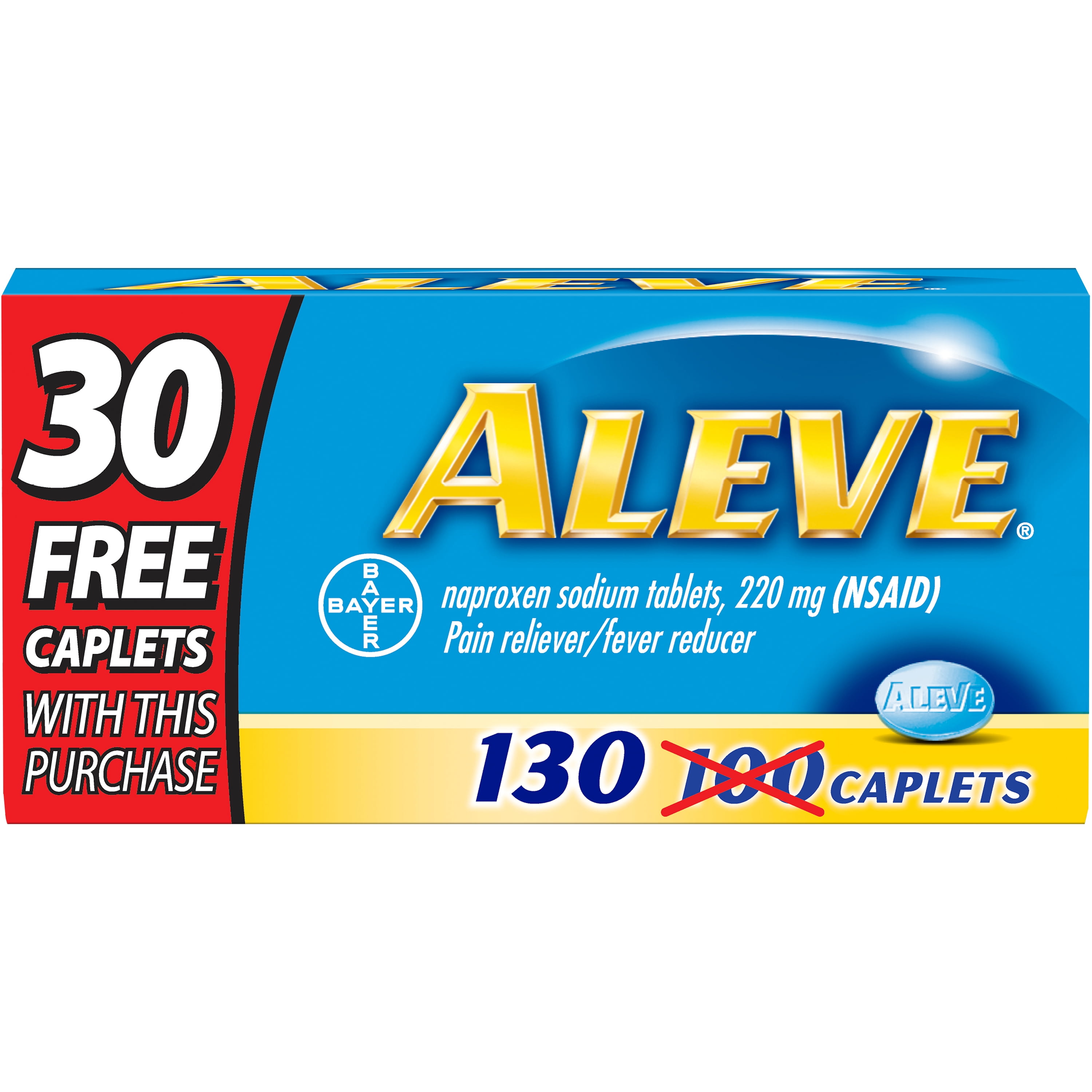 Aleve Pain Reliever / Fever Reducer Naproxen Sodium Caplets, 130 Ct ...