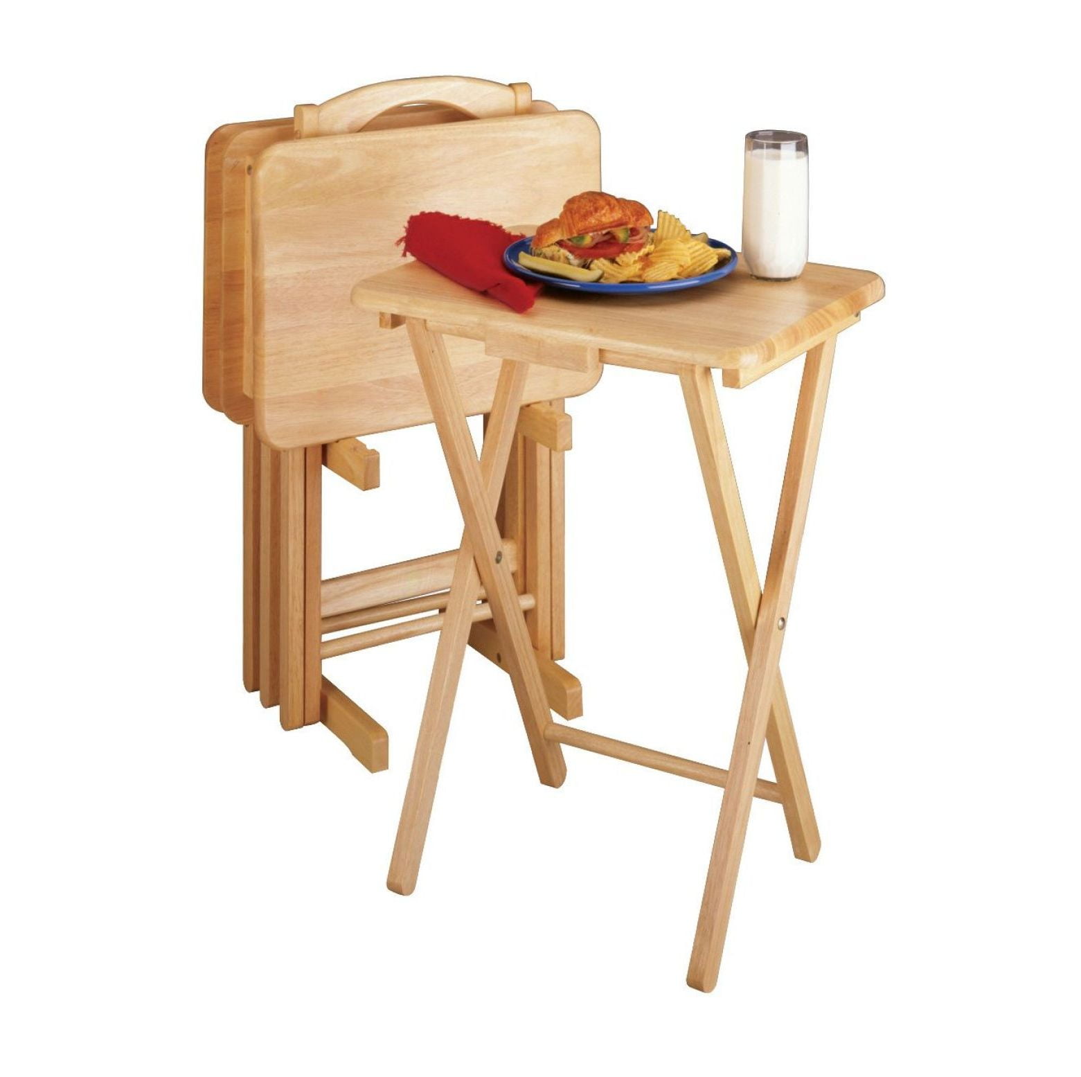 Alex 5-PC Snack Table Set Natural - Folding TV Tray Tables with Storage ...