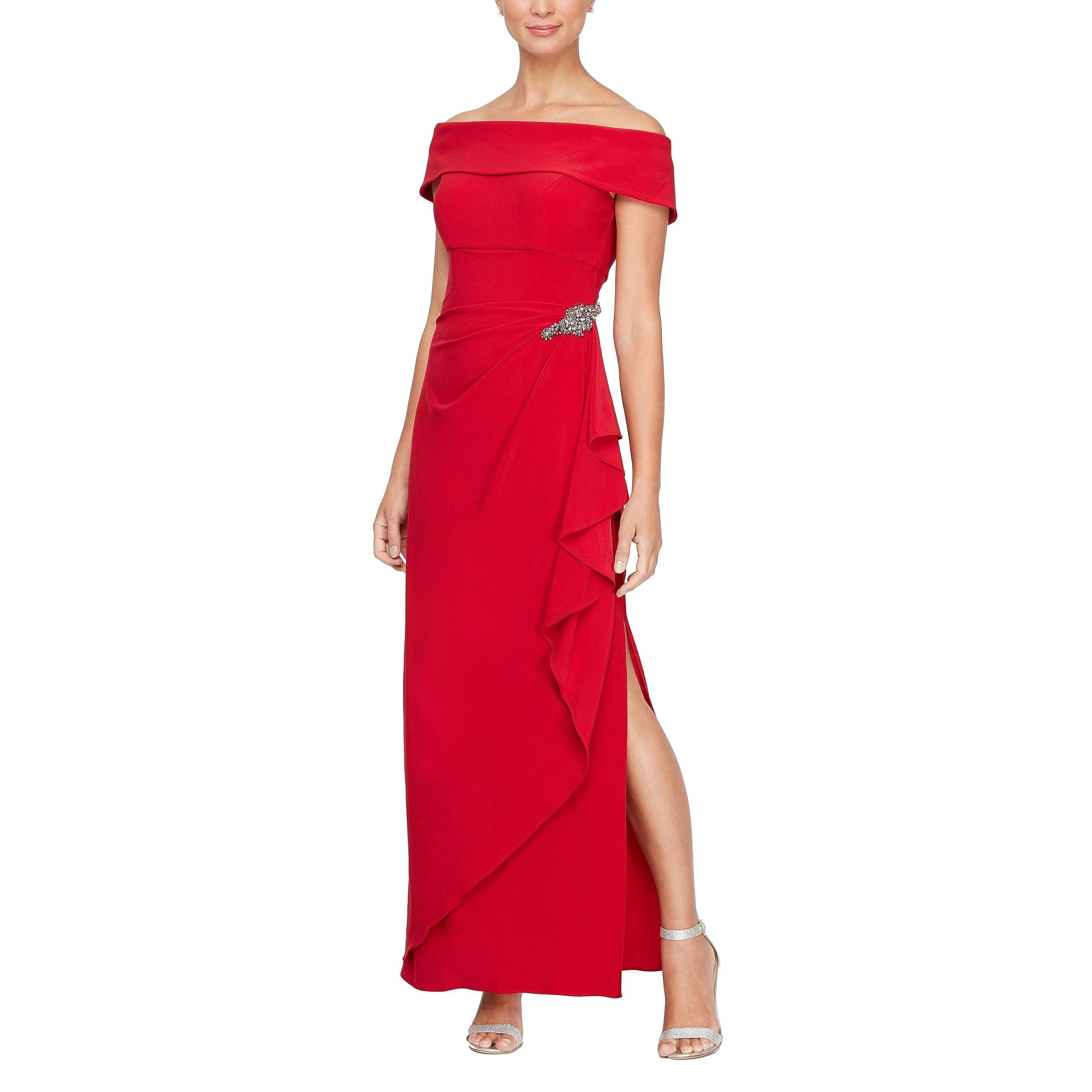 Alex Evenings Long Matte Jersey Off The Shoulder Gown with Hip ...