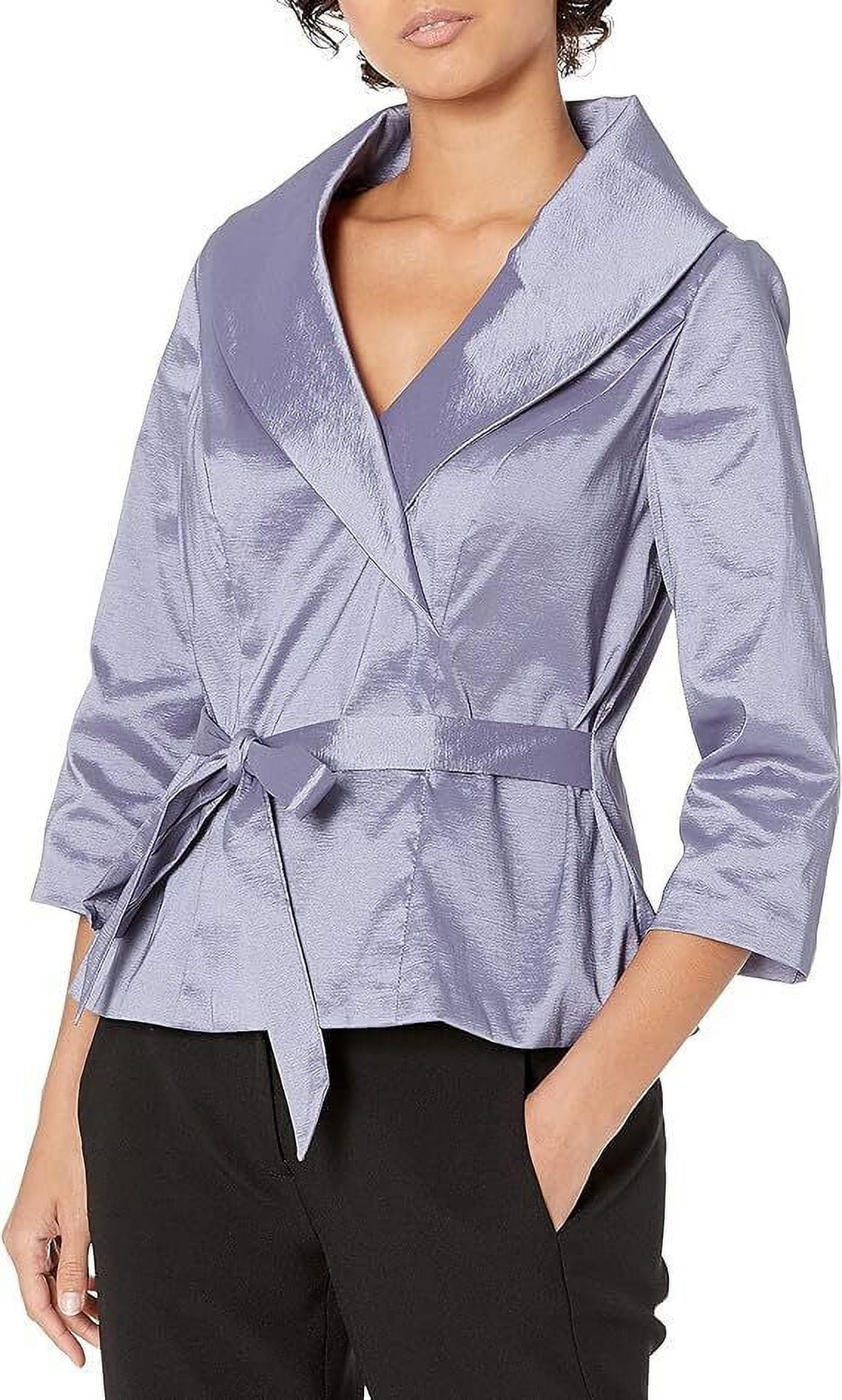 Alex Evenings Shawl V-Neck Collar 3/4 Sleeve Tie Waist Blouse Lavender B4HP (Regular,XL ...