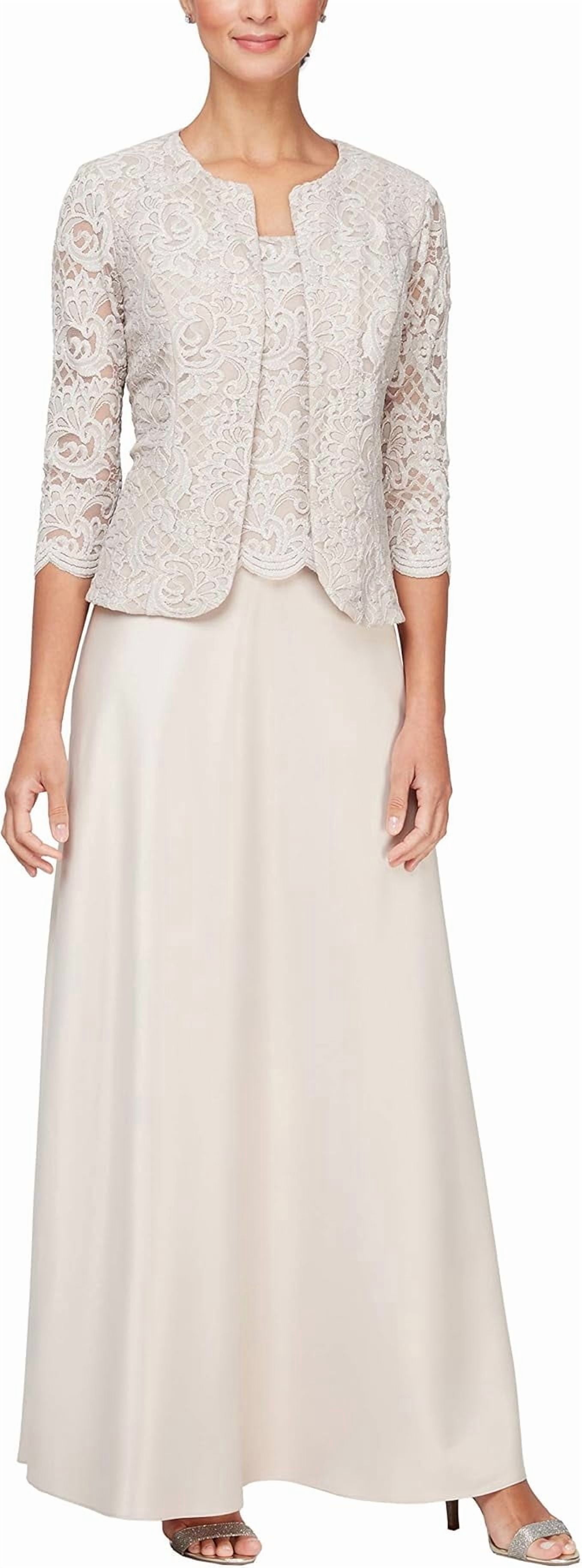 Alex Evenings Two-Piece Mother of the Bride Lace Satin Dress, Women's ...