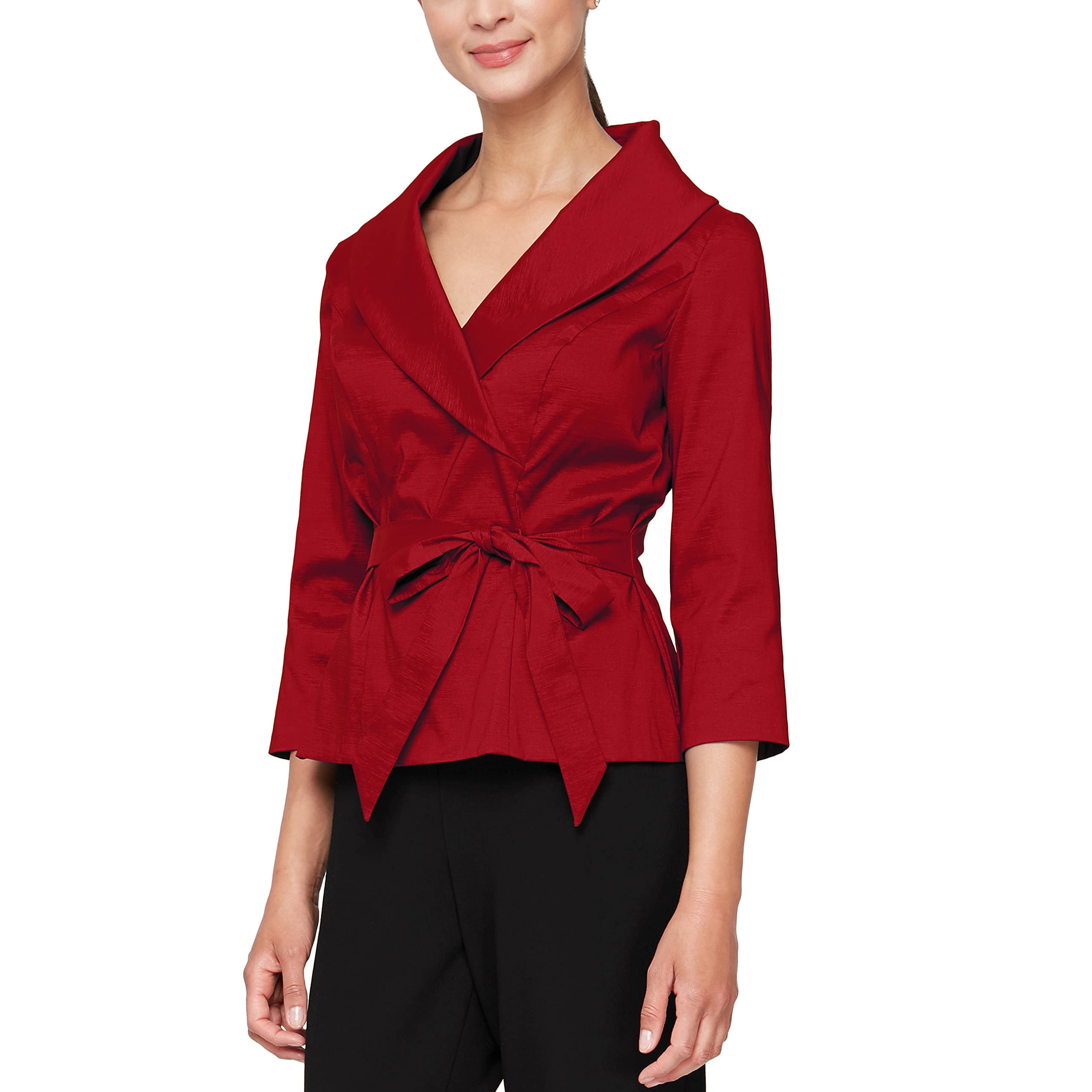 Alex Evenings Women's Petite Stretch Taffeta Blouse, Red, LP - Walmart.com
