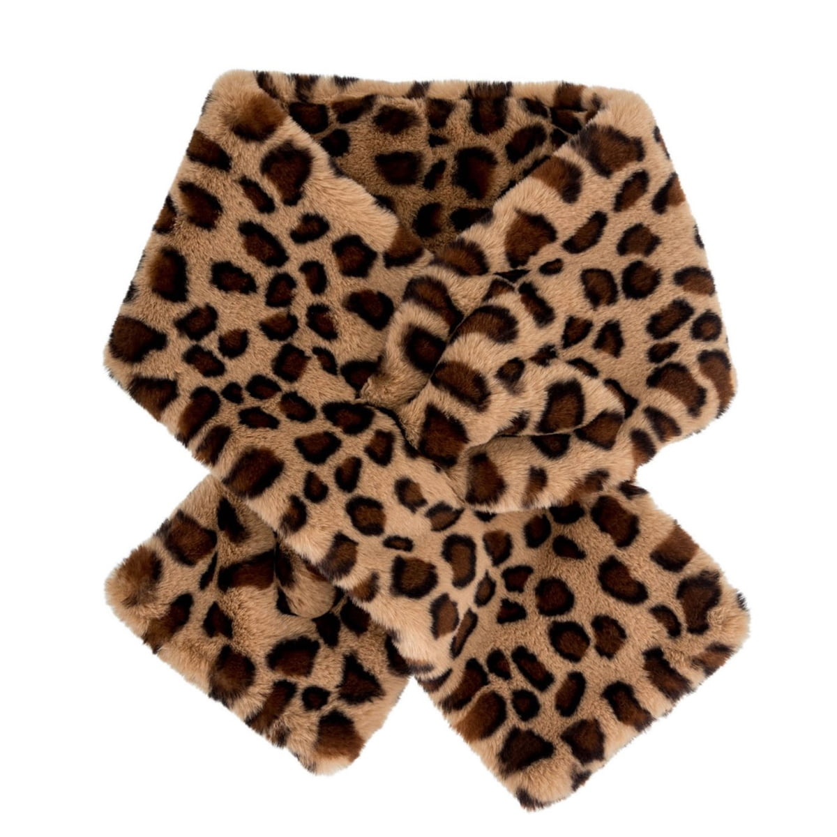Alex Max Leopard Print Plush Faux Fur Pull Through Scarf, Marrrone ...