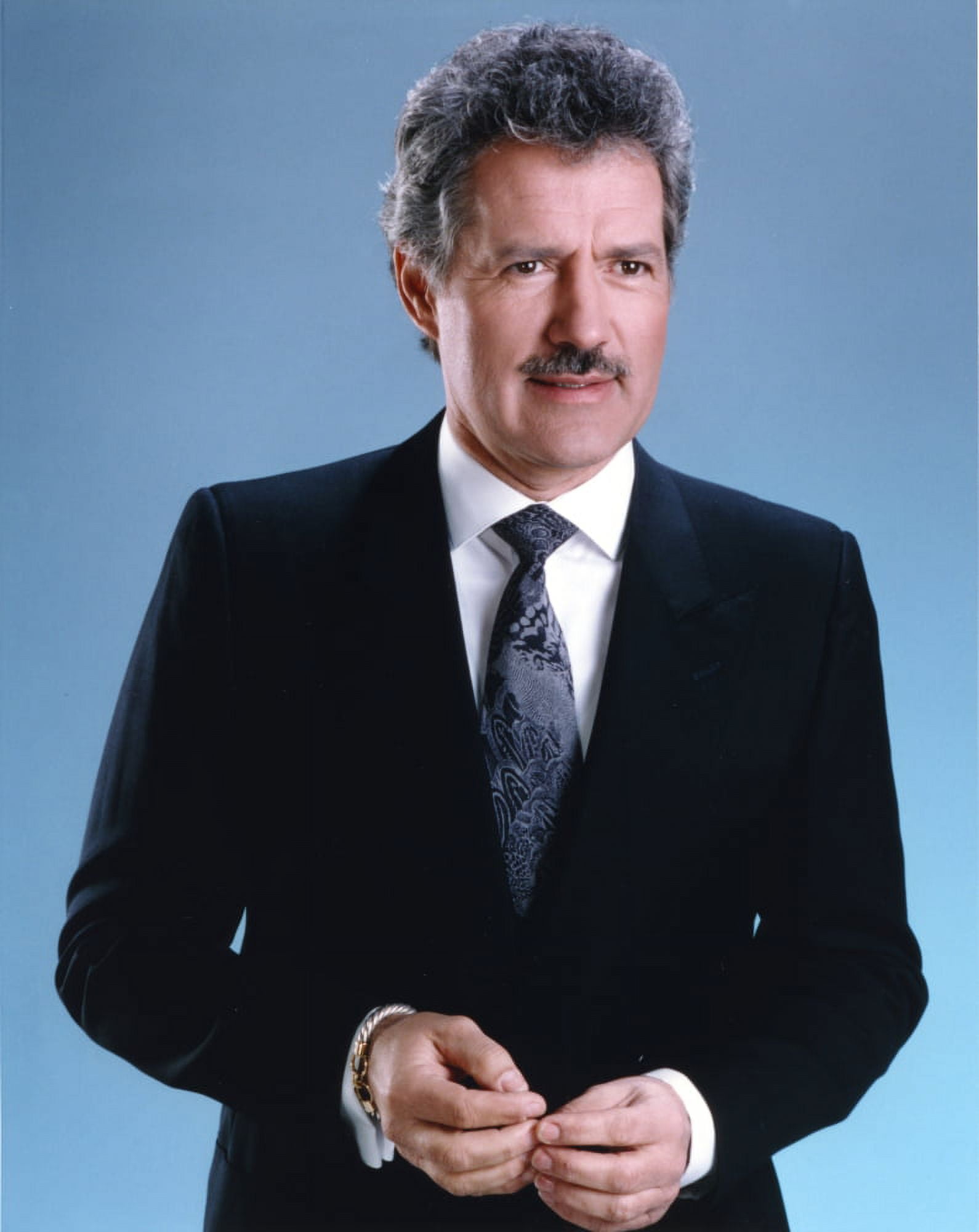Alex Trebek Posed in Black Suit wearing Blue Tie Photo Print (24 x 30 ...