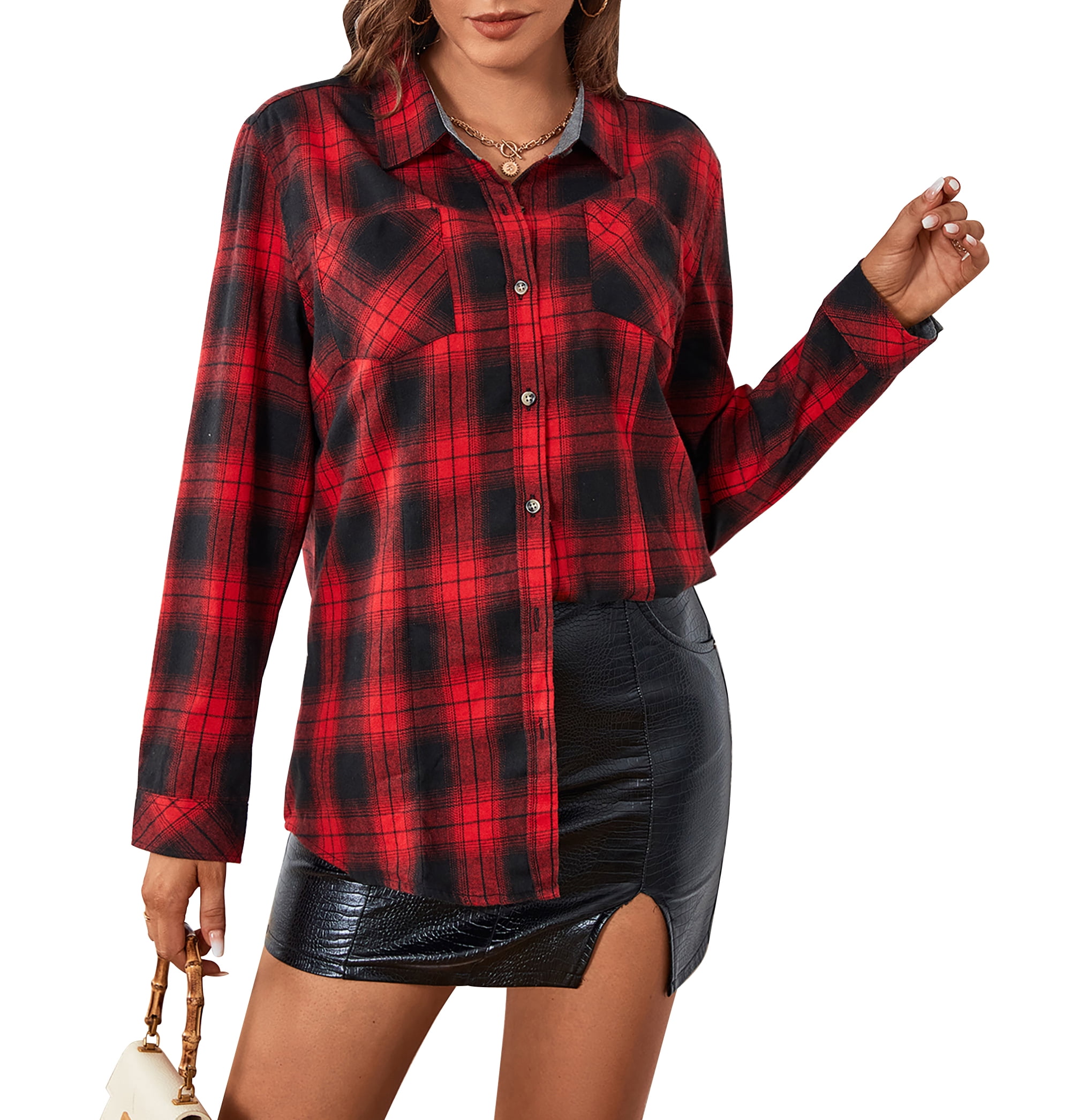 Alex Vando Plaid Flannel Shirts for Women Long Sleeve, Oversized Womens ...