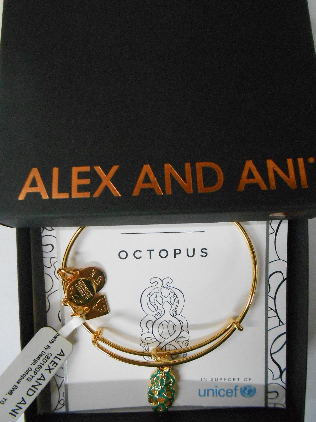 Alex and Ani Octopus Charm Bangle in Yellow Gold Finish, With Tag Card ...