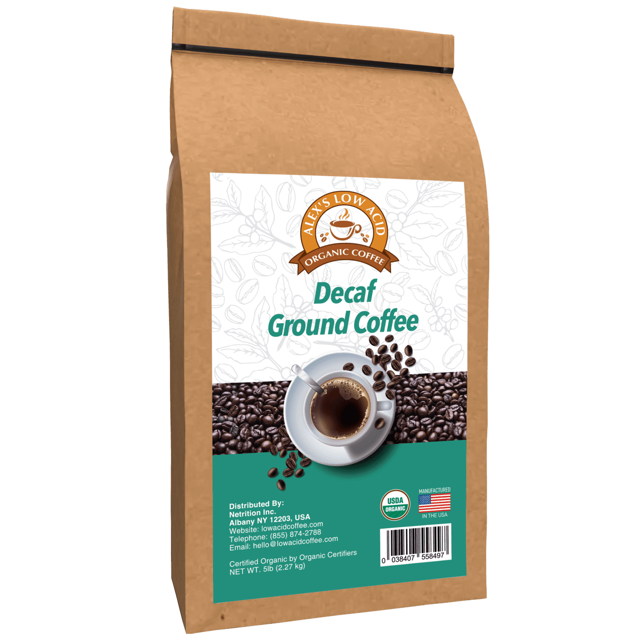 Alex's Low Acid Organic Coffee - Fresh Ground Decaf (5lbs) - Walmart.com