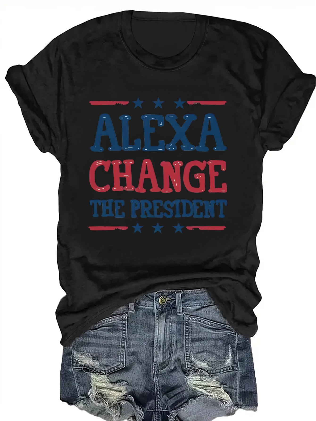 Alexa Change The President Graphic Tee - Women's Casual Crew Neck Short Sleeve T-Shirt, with ...