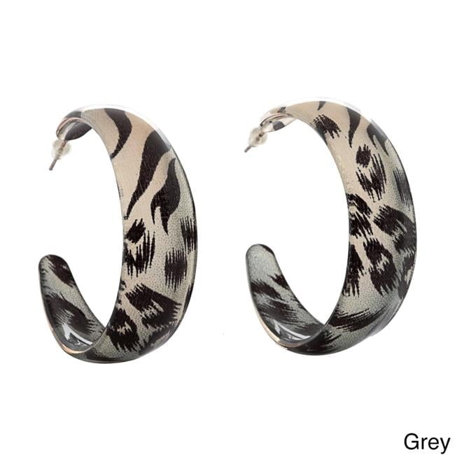 Alexa Starr 6860/EP/Grey Animal Print Leopard Lucite Hoop Earrings ...