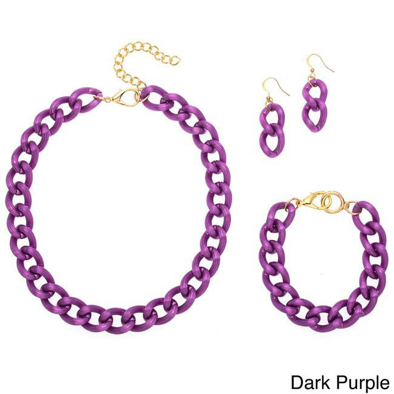 Alexa Starr K562-Set-Dark Purple Grooved Link Chain Jewelry Set, Purple ...