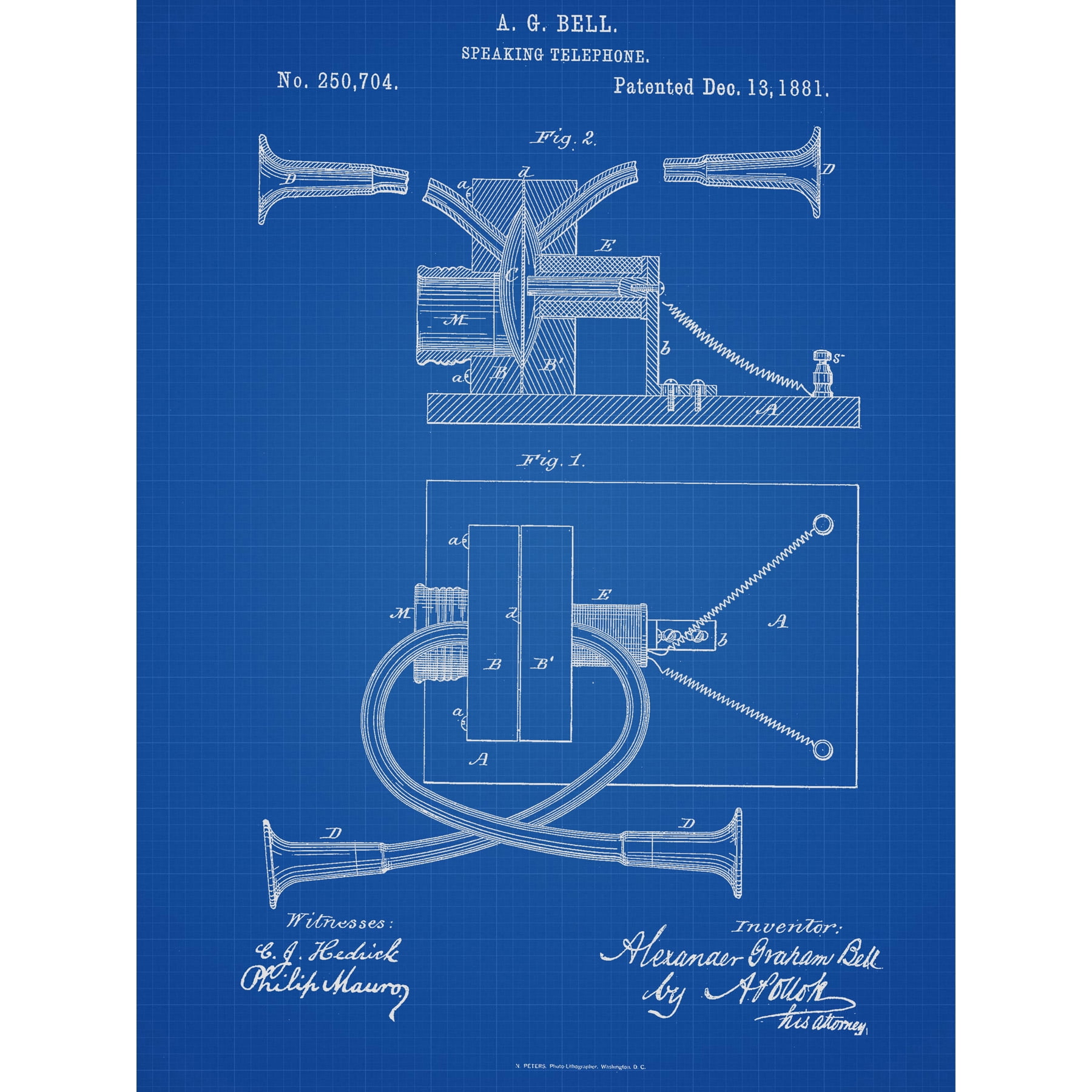 Alexander Graham Bell Speaking Telephone 1881 Patent Plan Extra Large ...
