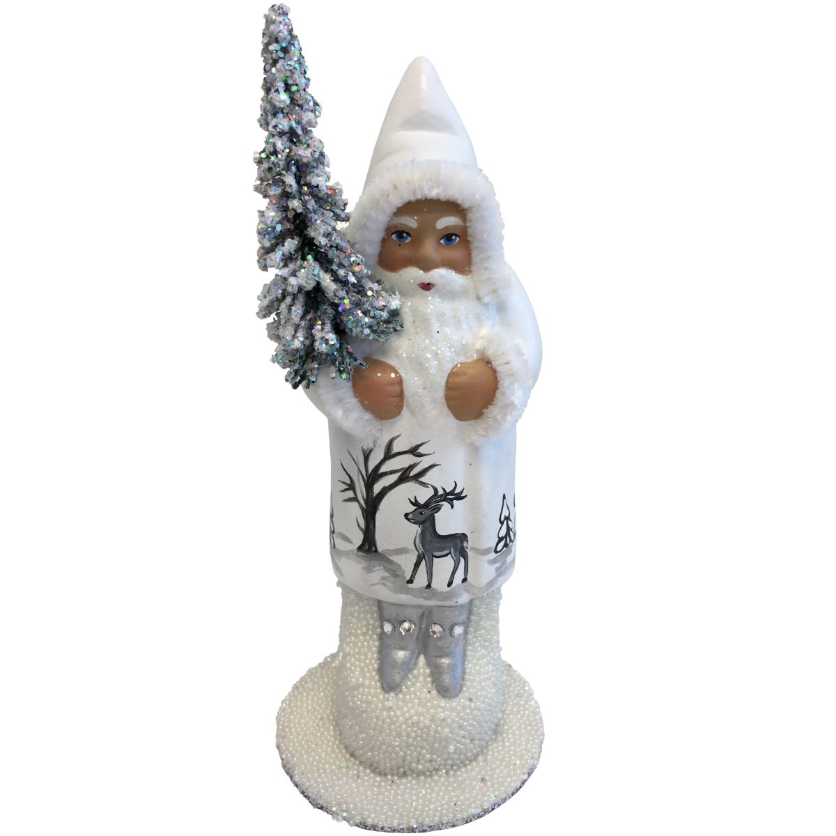 Alexander Taron 6" Vibrant Unique White Santa with Reindeer Scene ...