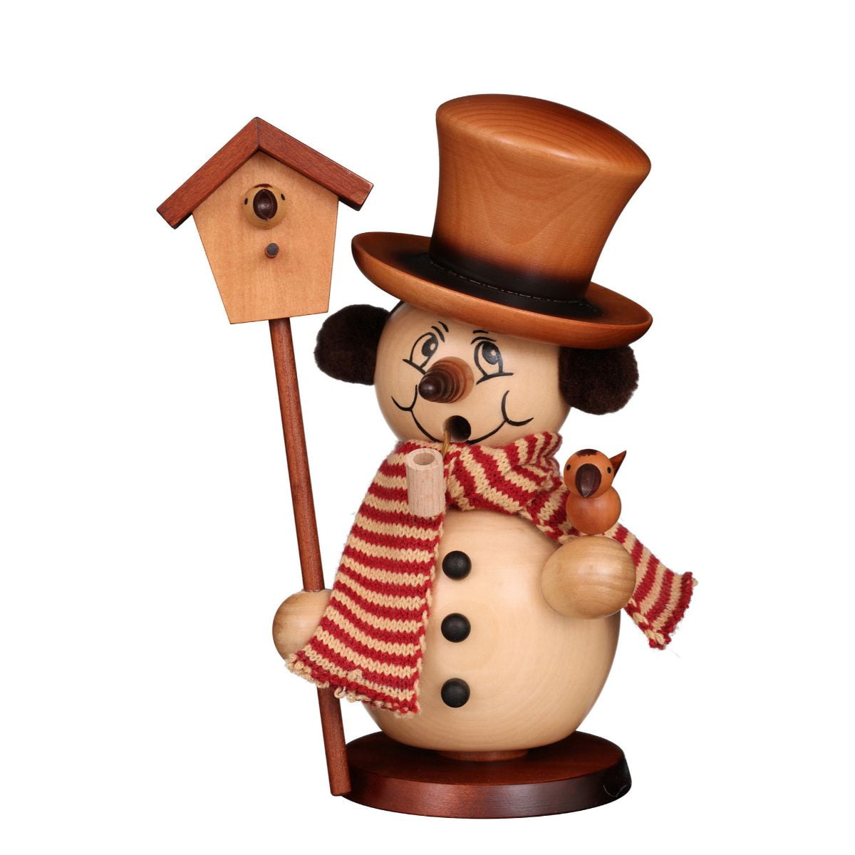 9" Brown and Red Christian Ulbricht Smoker Snowman with Bird Decoration ...