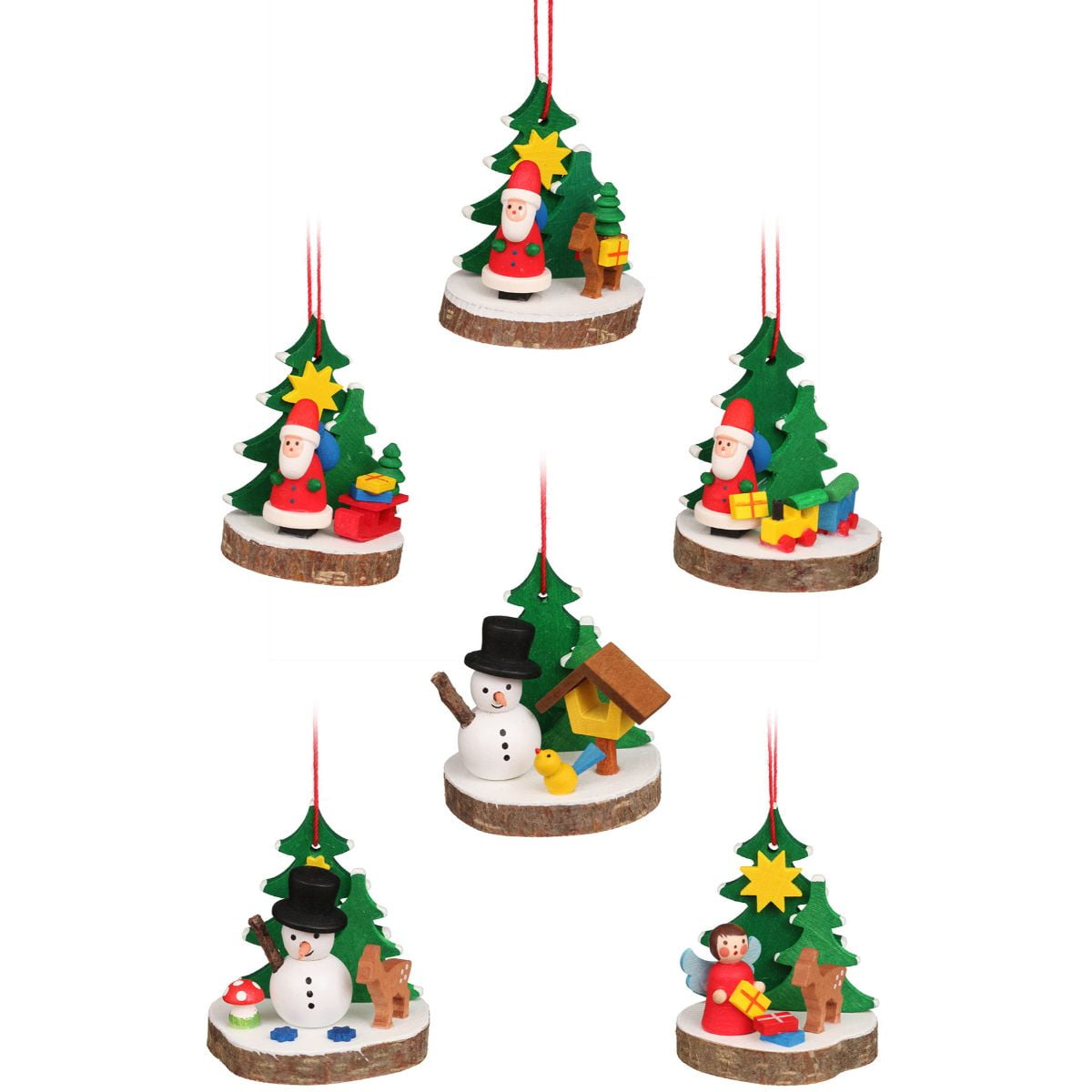 Alexander Taron Set of 6 Green, Red, and White Assorted Tree Slices ...