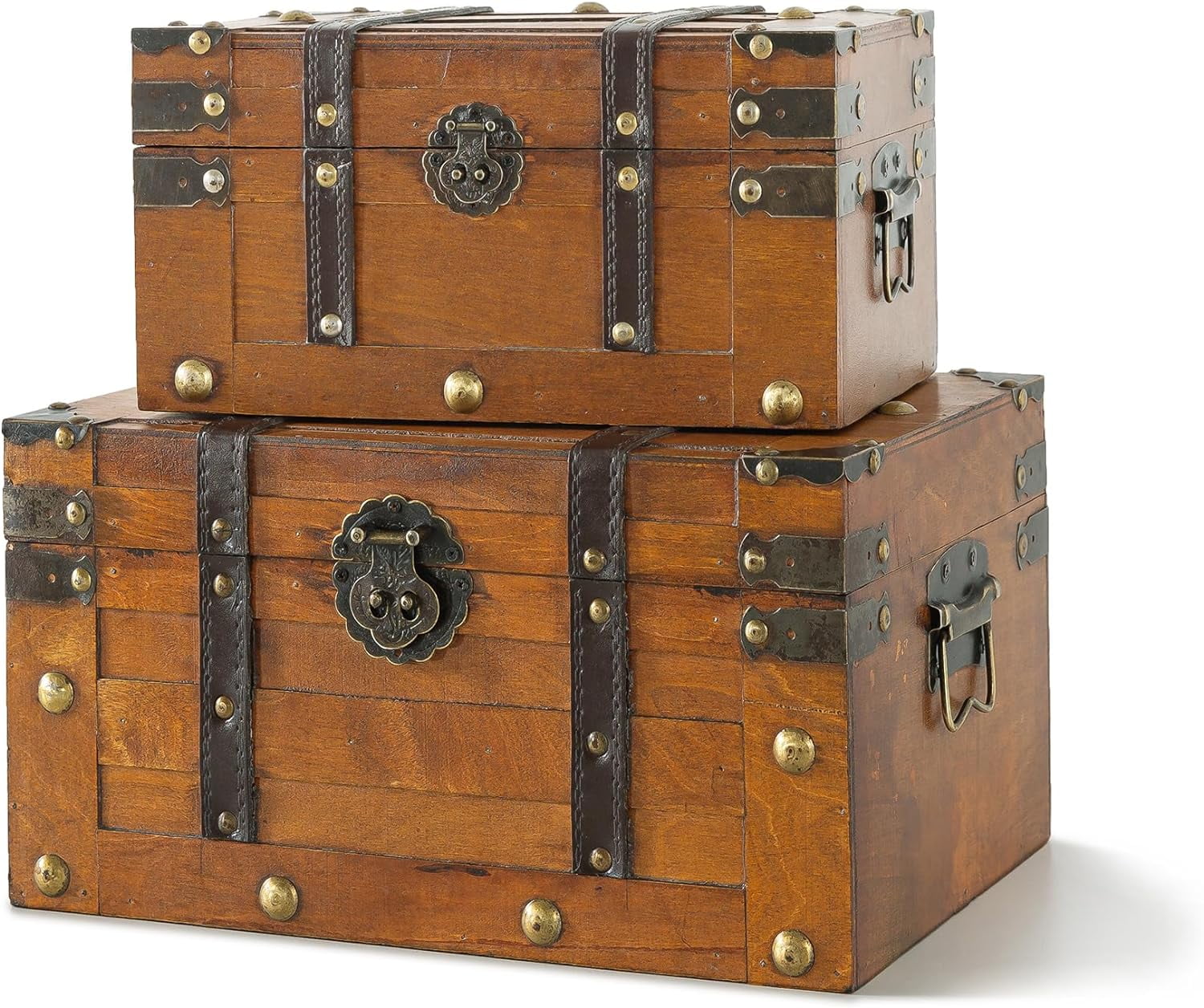 Alexander Wooden Treasure Chests - Set of 2, Antique Storage Trunks ...