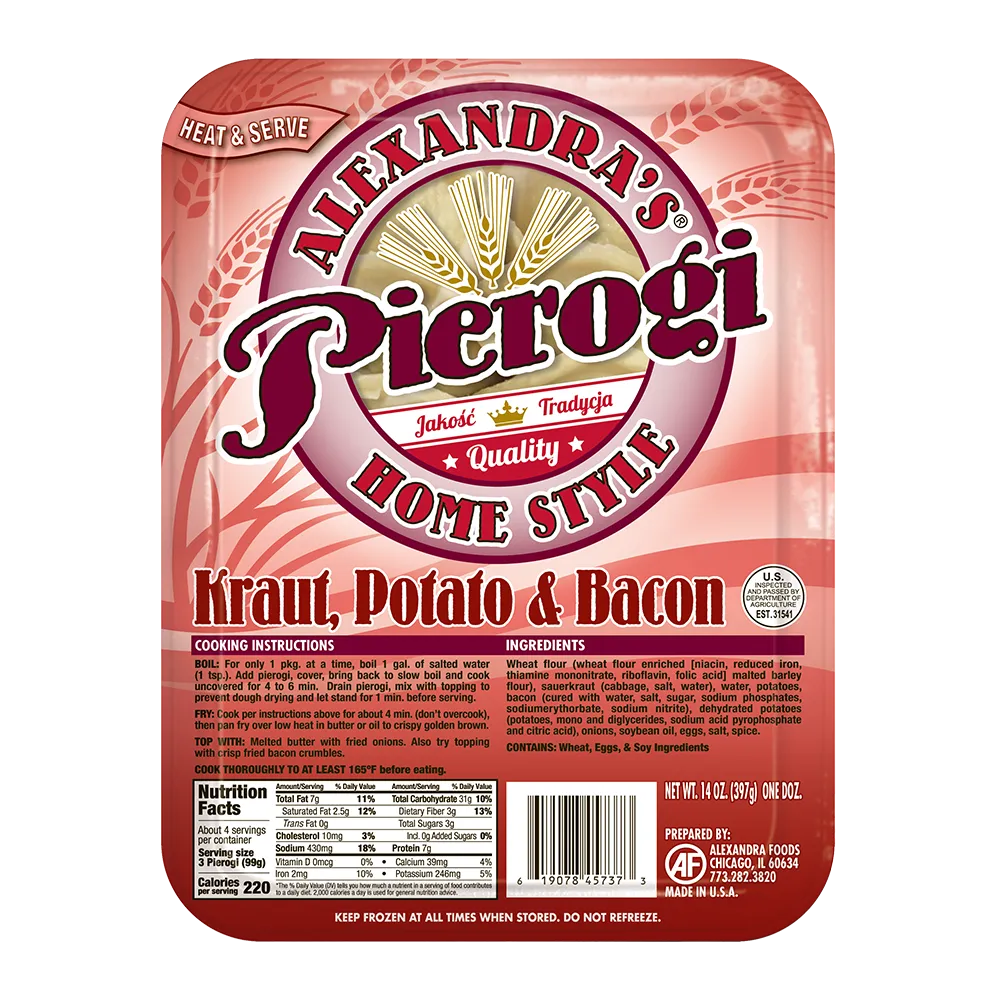 Alexandra's Kraut, Potato & Bacon Pierogis 14 oz., Pack of 6 (72 ...