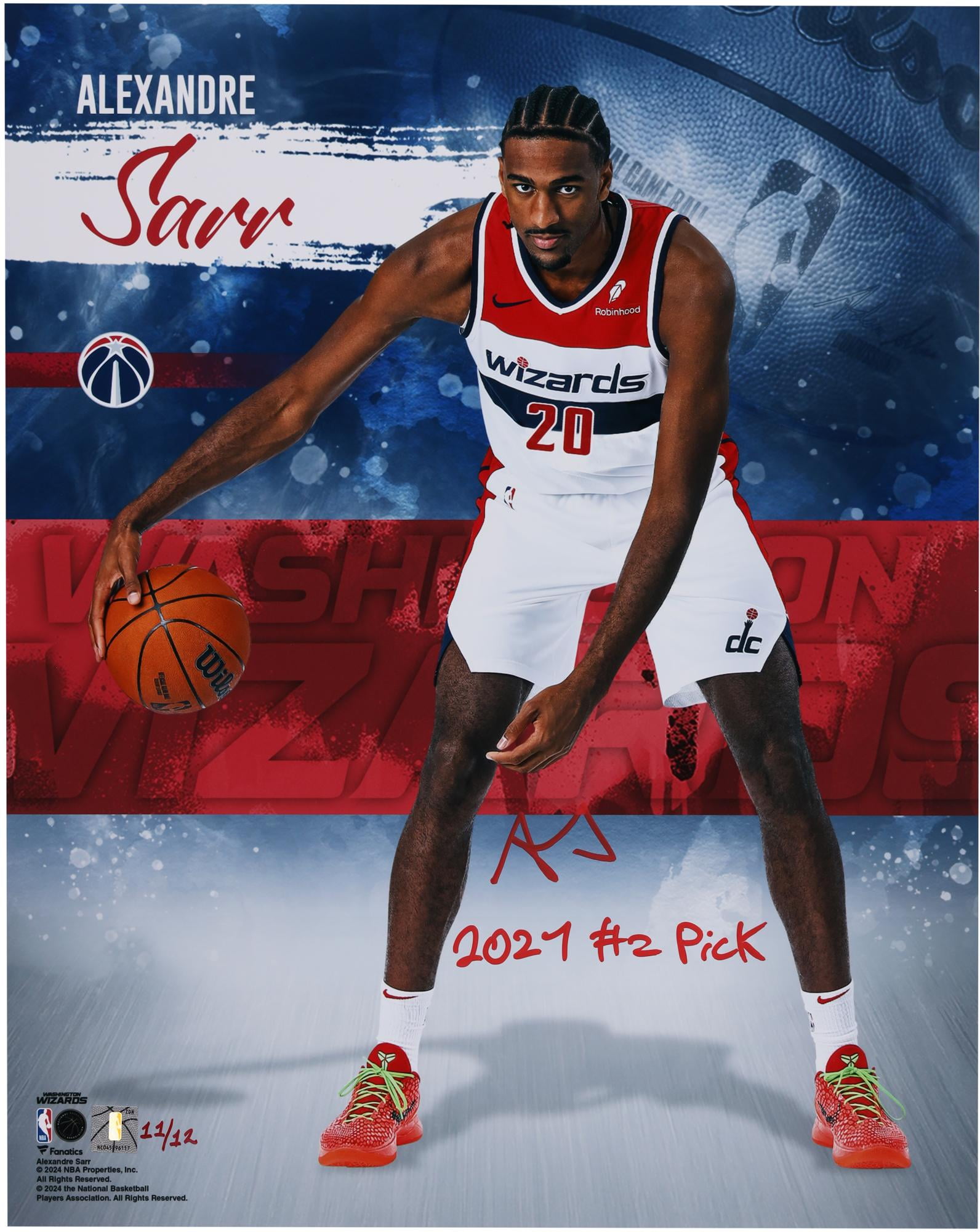 Alexandre Sarr Washington Wizards Autographed 16" x 20" Stylized ...