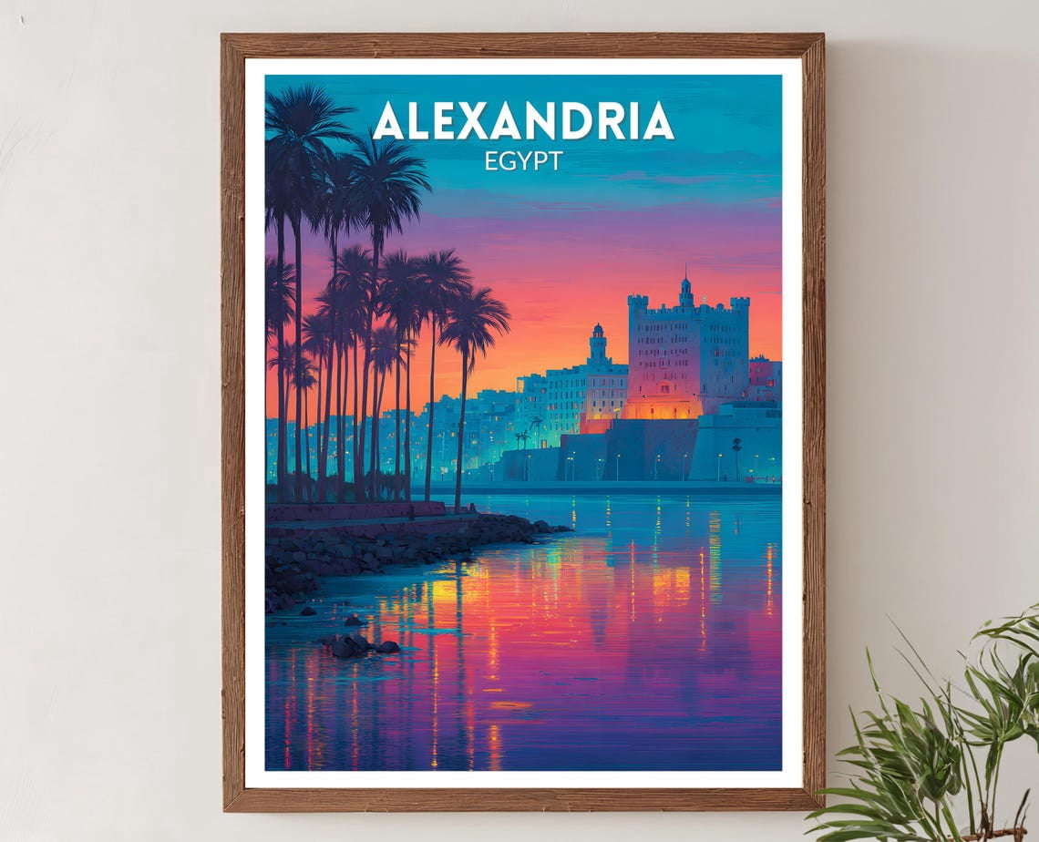 Alexandria Egypt Vibrant Travel Retro Futuristic Coastal Cityscape ...